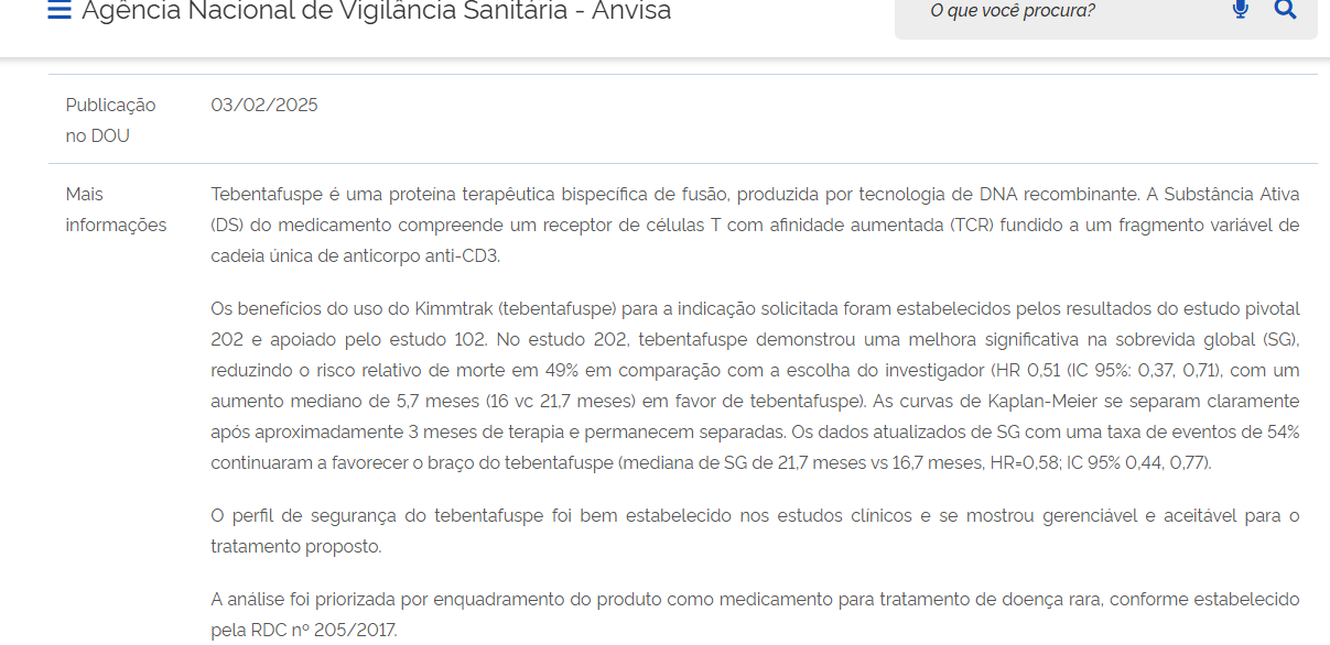 Tebentafuspe (Kimmtrak): Indicação, Acesso, Direito dos Pacientes ...