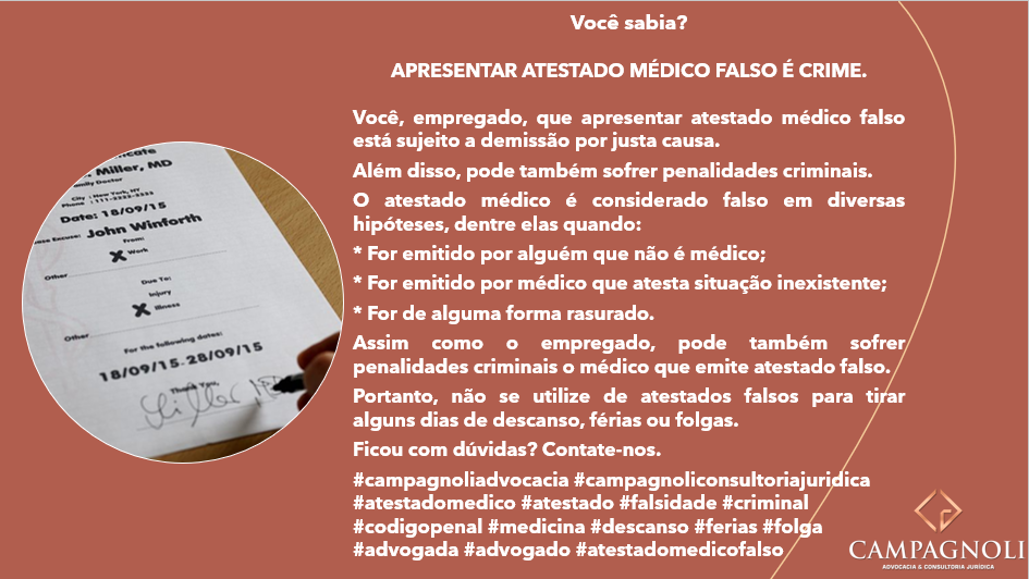 Você sabia? Apresentar atestado médico falso é crime. | Jusbrasil